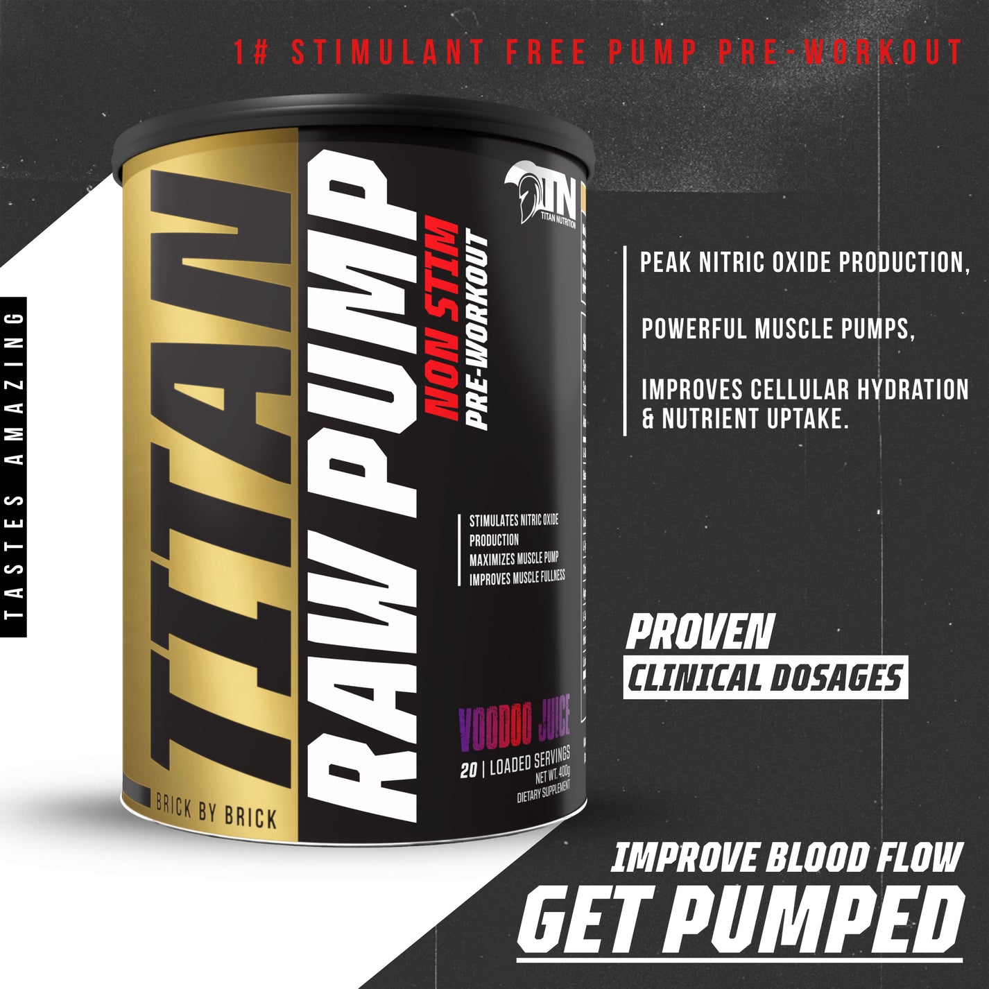 RAW PUMP Stim Free Pre-Workout, 20 Loaded Servings, Net Wt.400g – TITAN ...